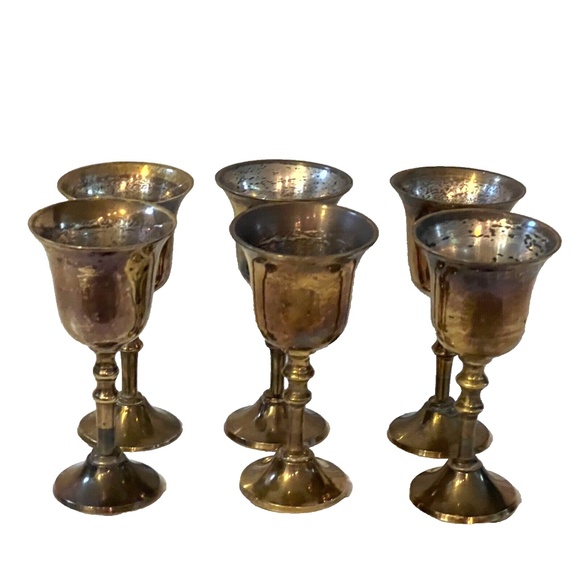 unbranded | Dining | Set Of 6 Small Gold Coloured Brass Goblets 4 Tall ...